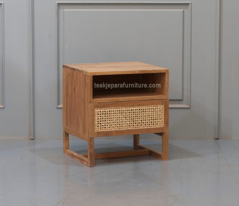 teak and rattan bedside tables