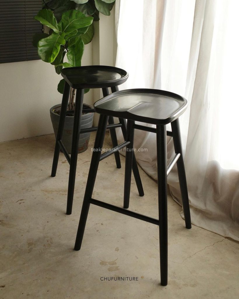 black wooden bar stools