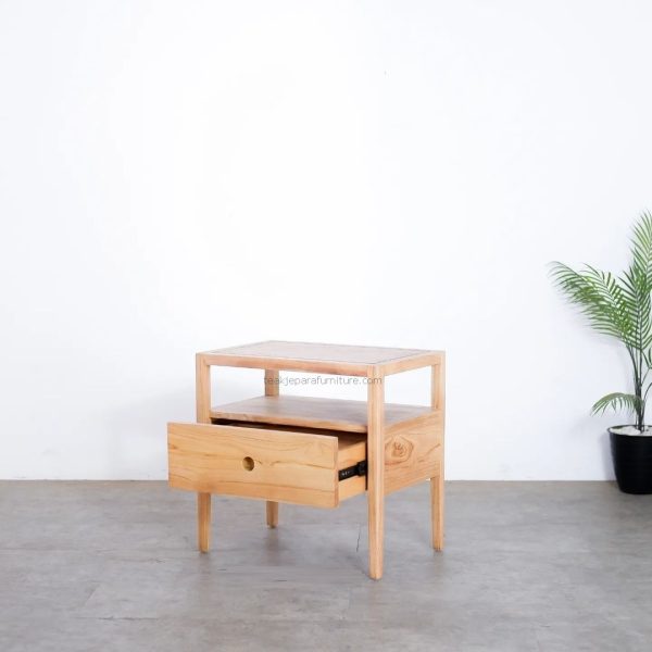 Solid teak bedside table with 1 drawer