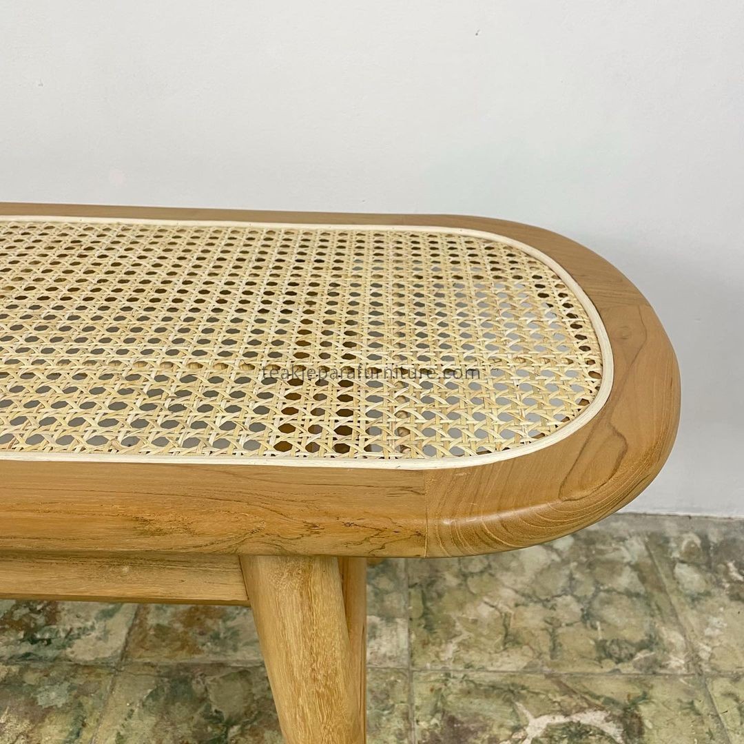 Solid Wood and Rattan Bench