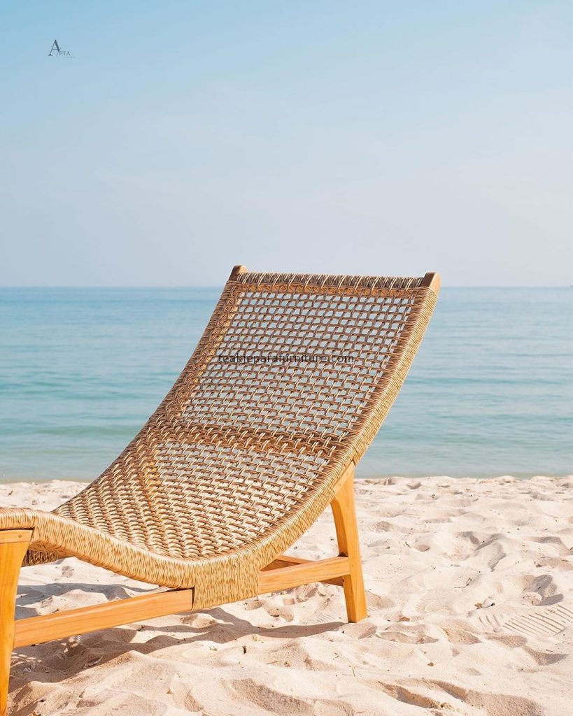 teak sun lounger with synthetic rattan