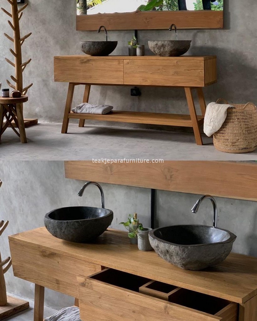 Teak bathroom vanity